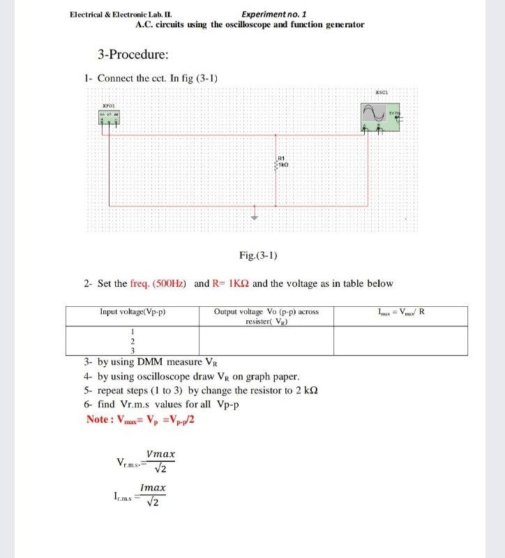 Solved Electrical & Electronic Lab. IL Experiment no. 1 A.C. | Chegg.com