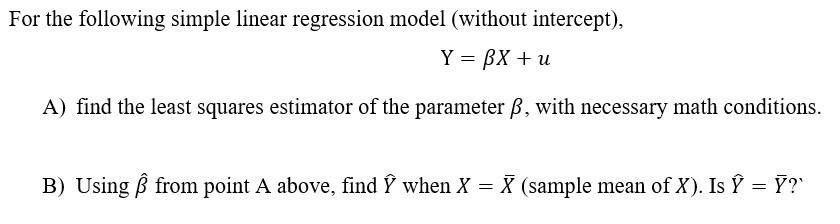 Solved For the following simple linear regression model | Chegg.com