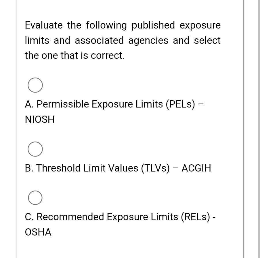 Solved Evaluate the following published exposure limits and | Chegg.com