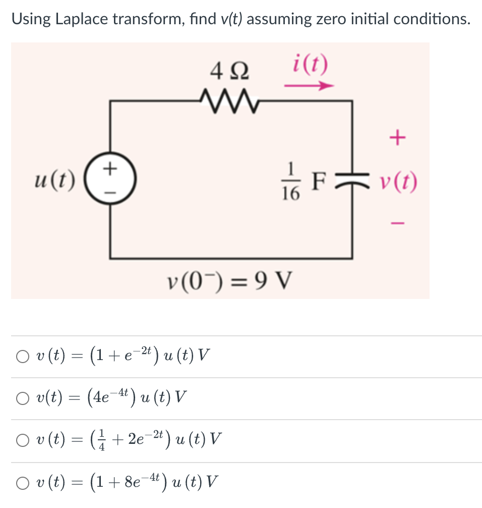 Solved Using Laplace transform, find v(t) ﻿assuming zero | Chegg.com