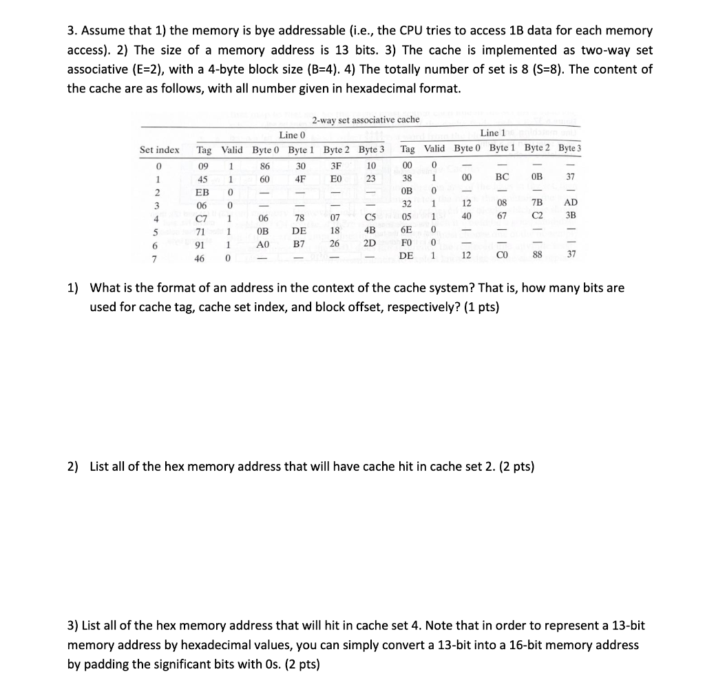 Solved 3. Assume that 1) the memory is bye addressable | Chegg.com