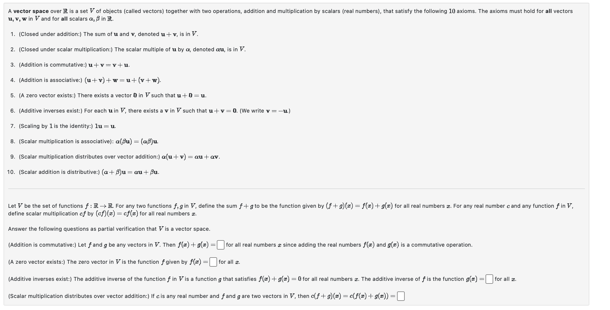 Solved u,v,w in V and for all scalars α,β in R. 1. (Closed | Chegg.com