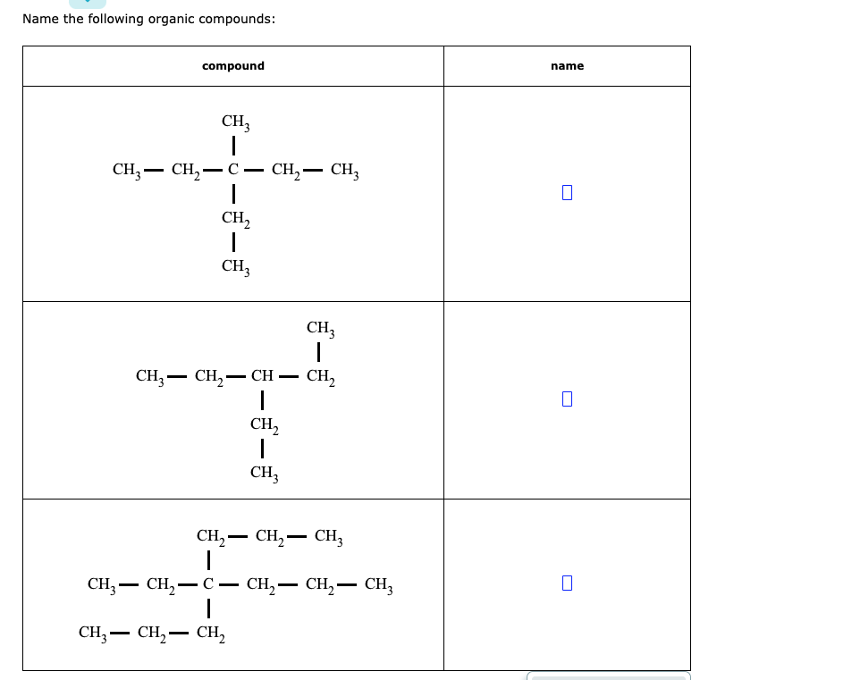 Solved Name the following organic compounds: compound name | Chegg.com