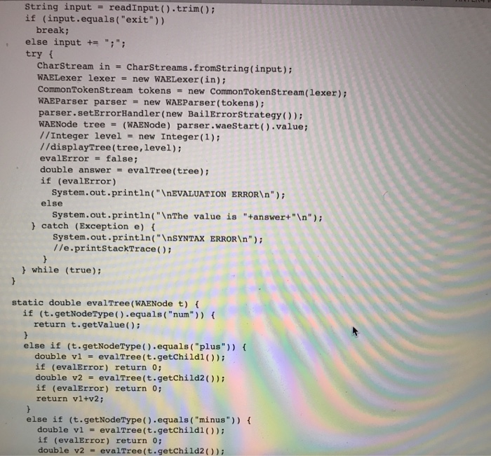 Solved Using ANTLR4 system, write an interpreter for the | Chegg.com