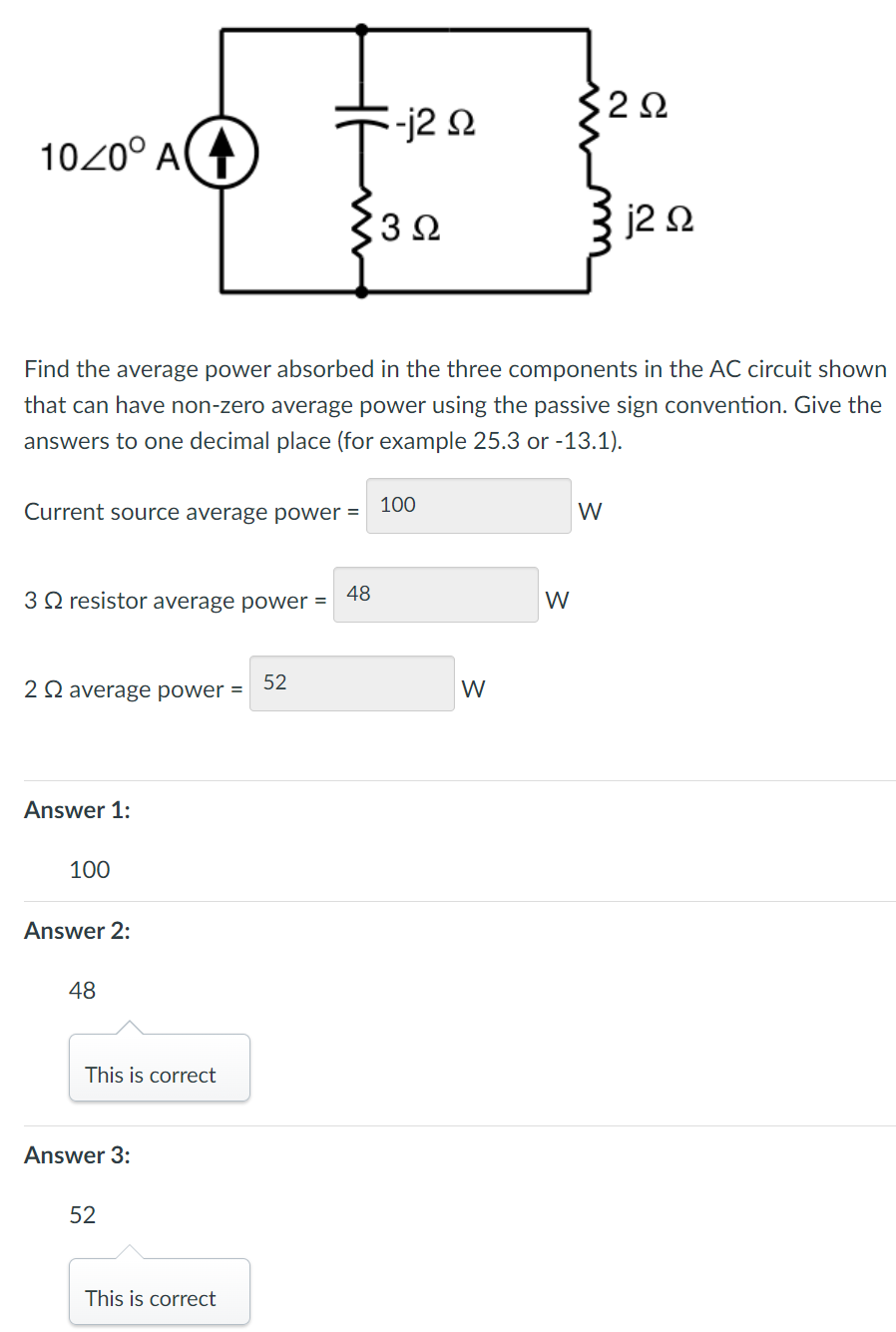 Solved Find the average power absorbed in the three | Chegg.com