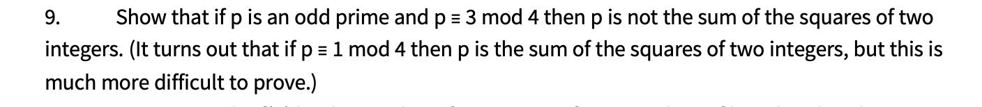 Solved 9. Show that if p is an odd prime and p = 3 mod 4 | Chegg.com