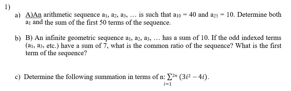 Solved 1) A)An arithm ai and the sum of the first 50 terms | Chegg.com