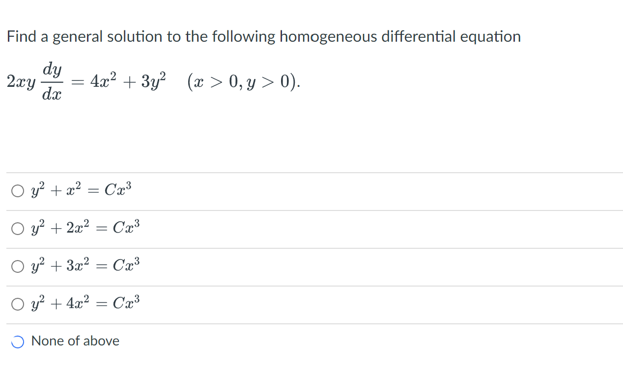 Solved Find a general solution to the following homogeneous | Chegg.com
