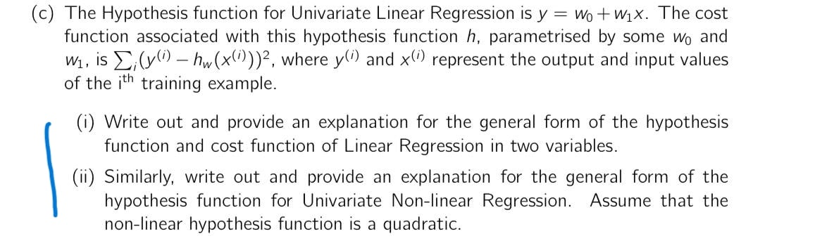 Solved (c) The Hypothesis function for Univariate Linear | Chegg.com