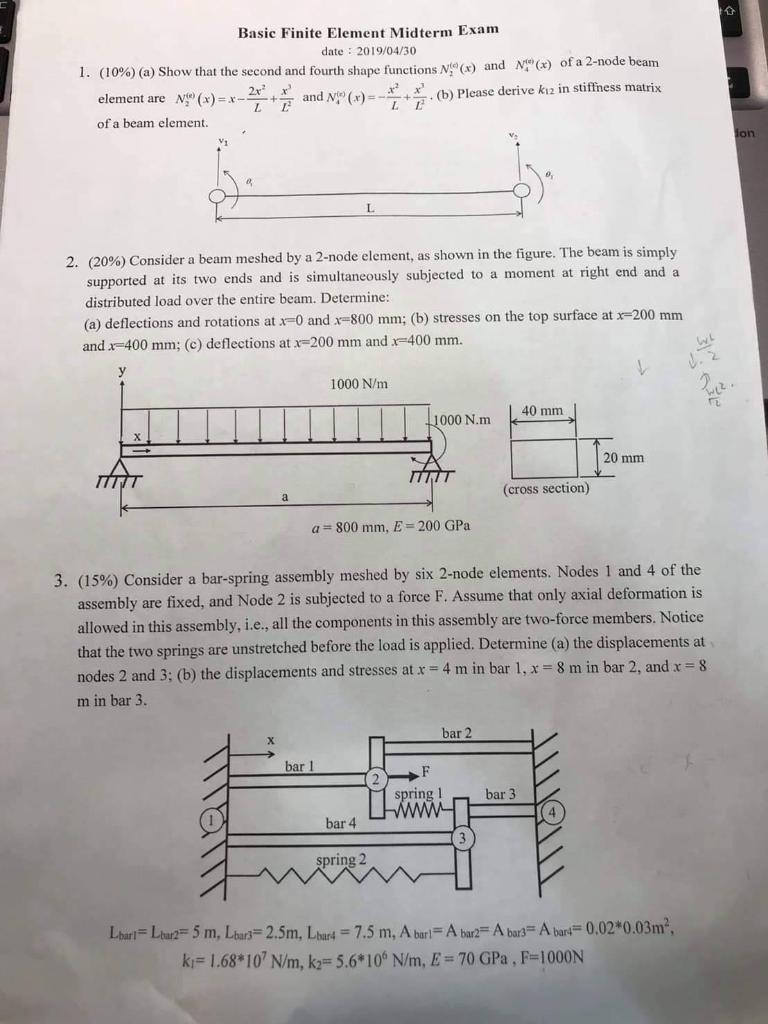 Solved Basic Finite Element Midterm Exam date: 2019/04/30 1. | Chegg.com