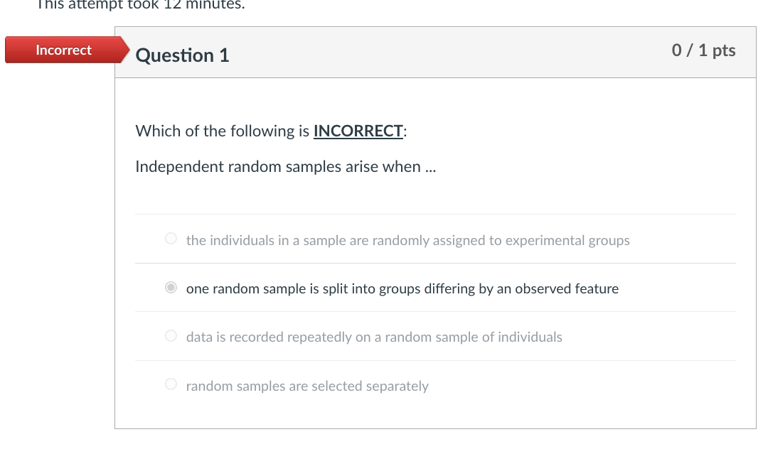 Solved Incorrect Question 10 0 / 1 pts In the one-way ANOVA | Chegg.com