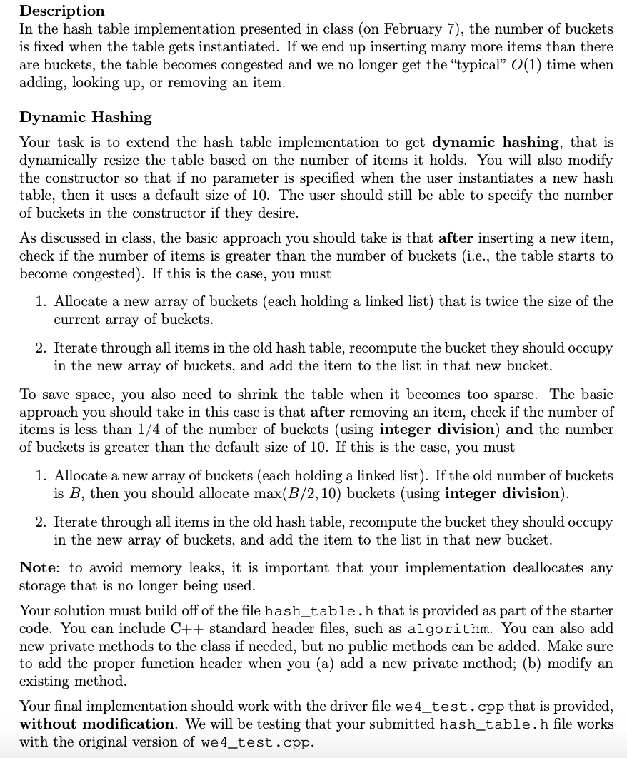 Solved Description In the hash table implementation | Chegg.com