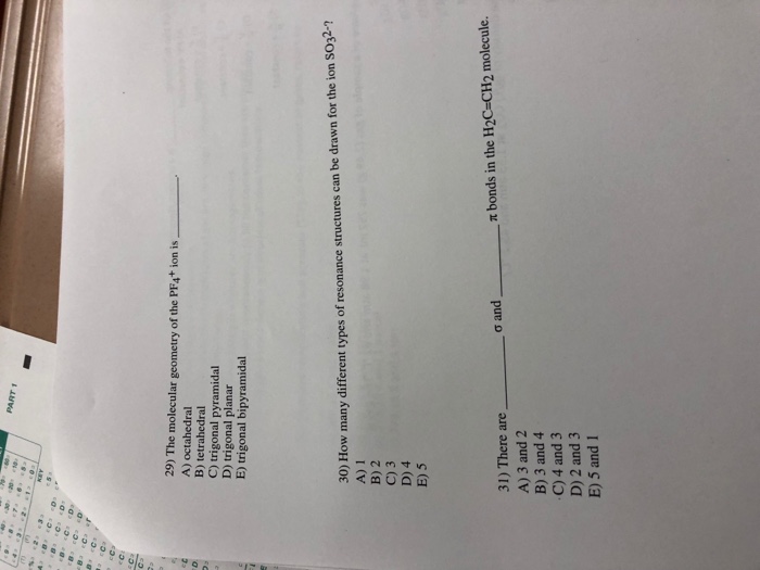 Solved PART 1 29) The molecular geometry of the PF4+ ion is | Chegg.com