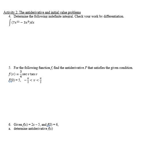 Solved Activity 2 The Antiderivative And Initial Value