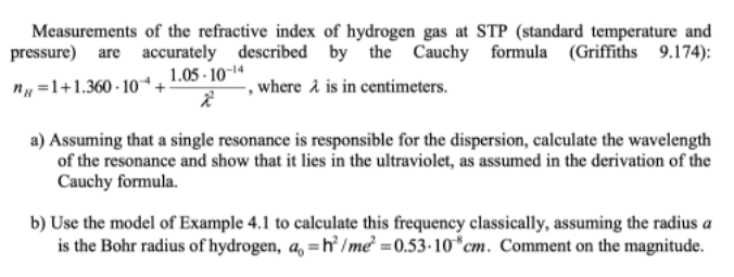Solved Measurements of the refractive index of hydrogen gas | Chegg.com
