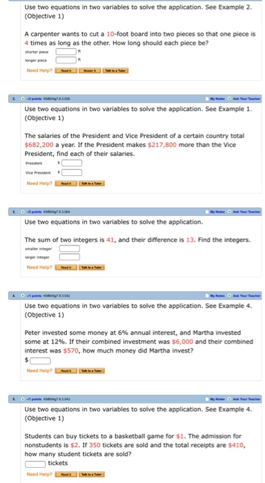 Solved Use two equations in two variables to solve the | Chegg.com