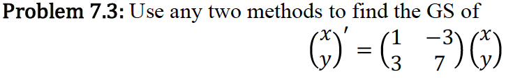 Solved Problem 7.3: Use any two methods to find the GS of | Chegg.com