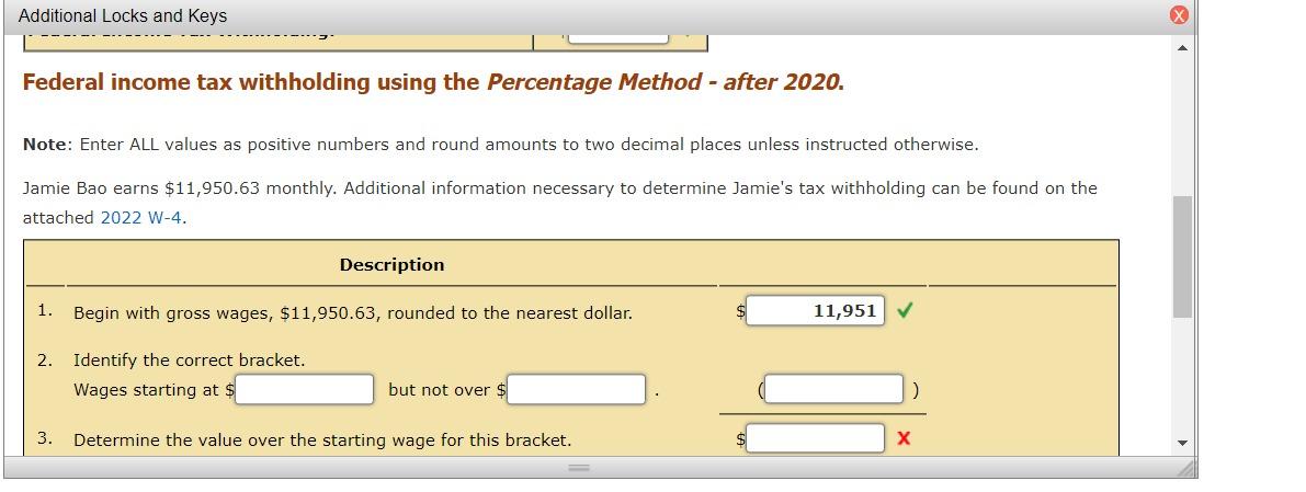 Solved Federal income tax withholding using the Percentage | Chegg.com