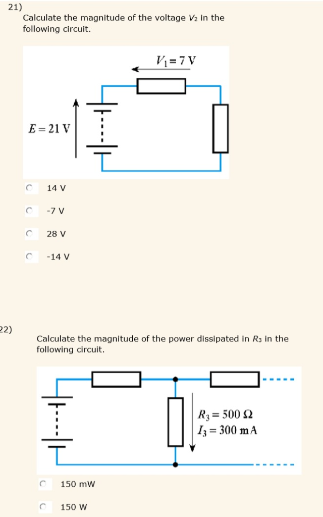 Solved 21) Calculate the magnitude of the voltage V2 in the | Chegg.com