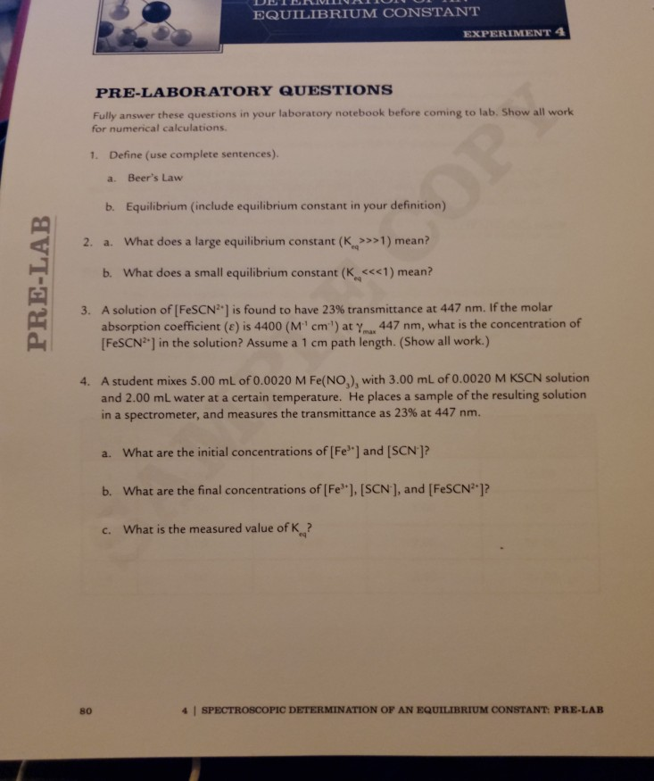 DUINI EQUILIBRIUM CONSTANT EXPERIMENT 4 | Chegg.com