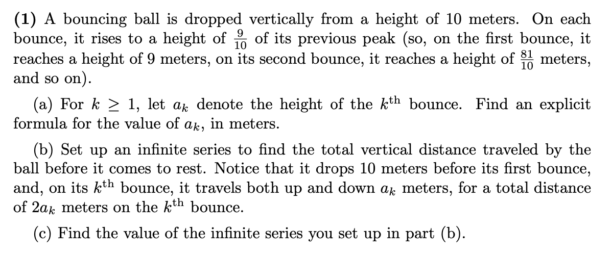 Solved (1) A bouncing ball is dropped vertically from a | Chegg.com