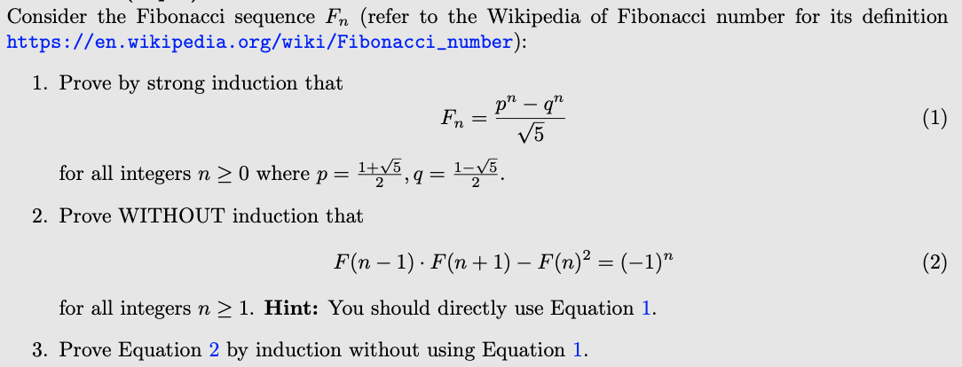 Solved Consider the Fibonacci sequence Fn (refer to the | Chegg.com
