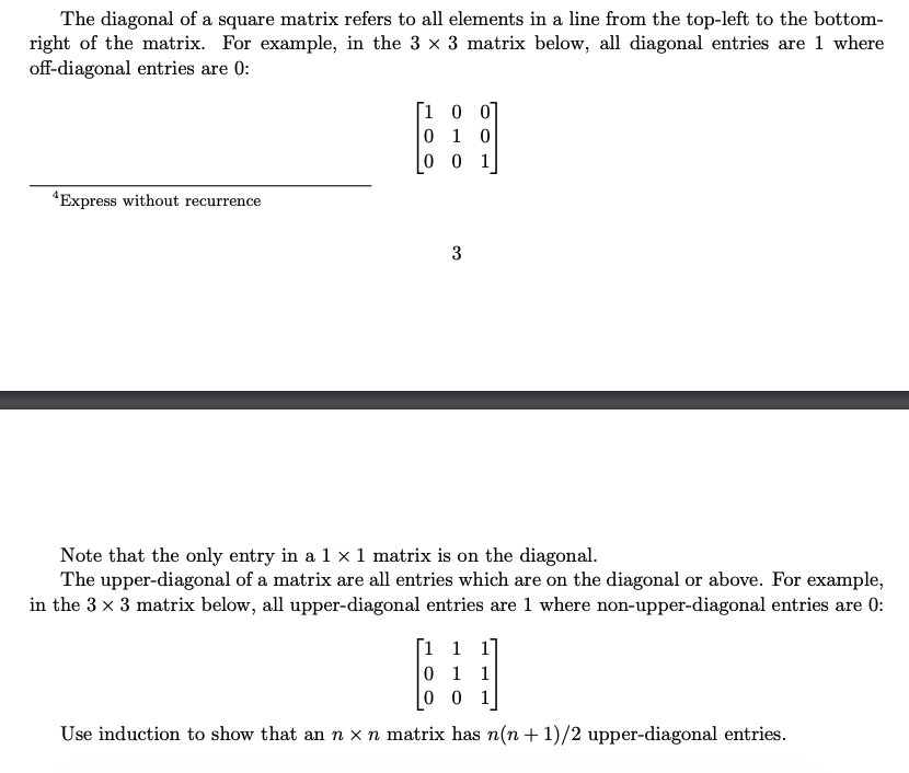 Solved The diagonal of a square matrix refers to all | Chegg.com