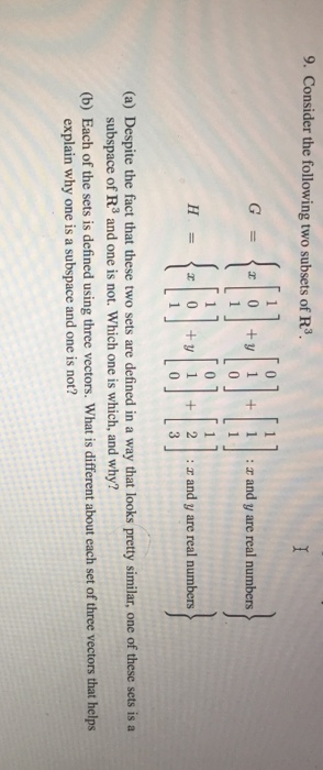 Solved 9. Consider the following two subsets of R3 : and H0y | Chegg.com