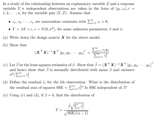 Solved In a study of the relationship between an explanatory | Chegg.com