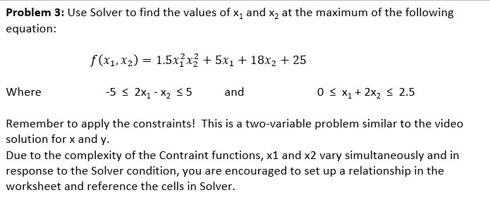 Solved Problem 3: Use Solver to find the values of x1 and x2 | Chegg.com