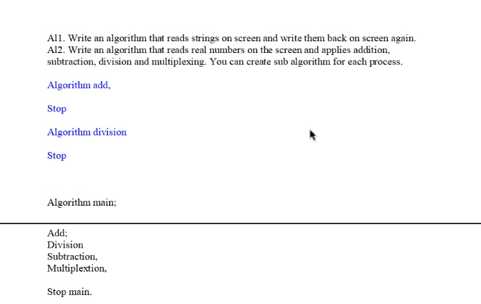 Solved Al1. Write an algorithm that reads strings on screen | Chegg.com