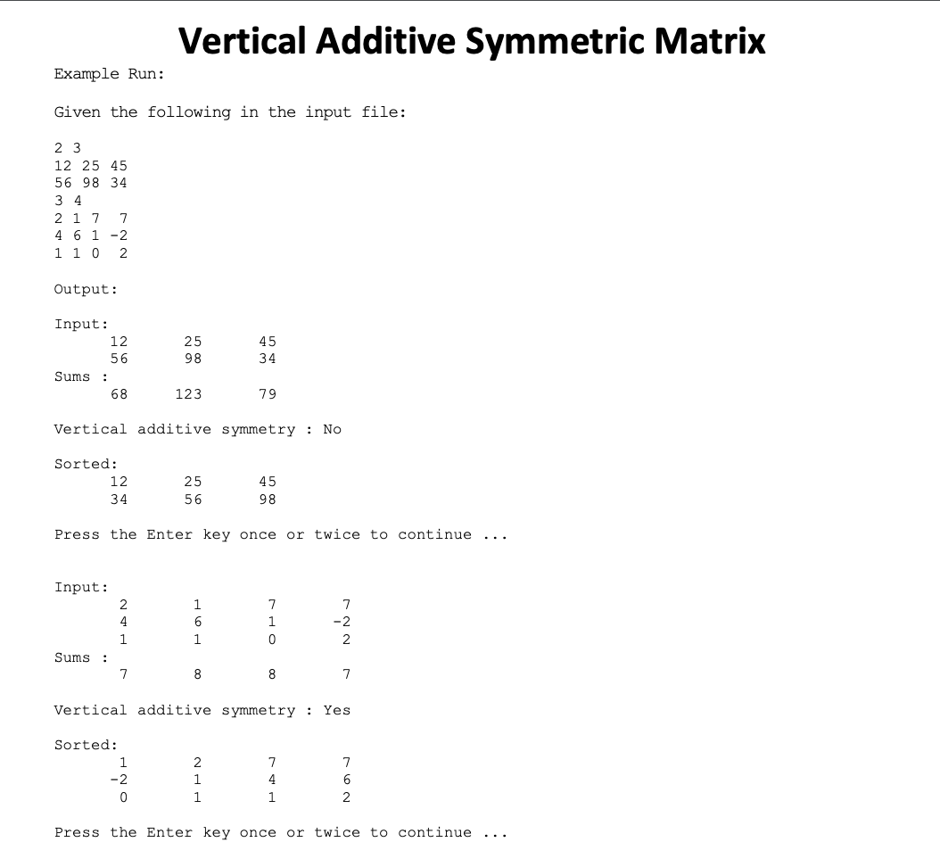 Solved Vertical Additive Symmetric Matrix Matrixes A Matrix | Chegg.com