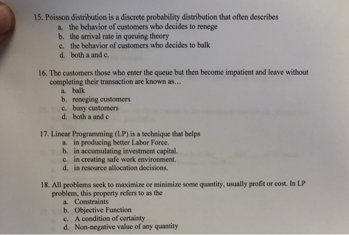 Solved 15. Poisson distribution is a discrete probability | Chegg.com
