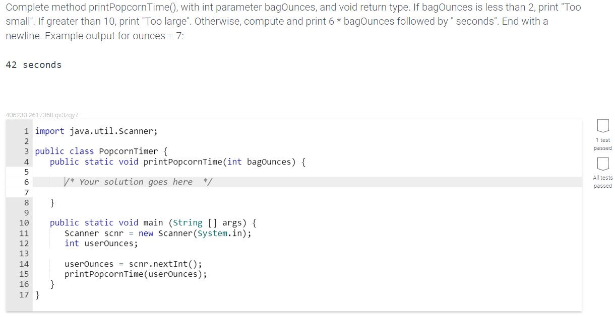 Solved Complete method printPopcornTime(), with int | Chegg.com