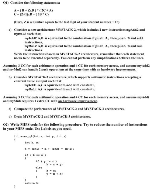 Solved (1) Consider the following statements: A-(B+ZxD) (2C | Chegg.com