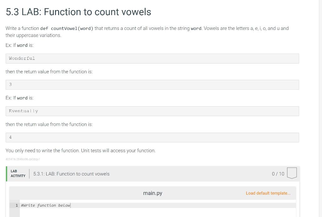 Solved Write a function def countvowel (word) that returns a | Chegg.com