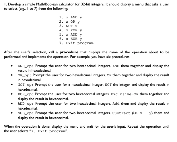 Solved 1. Develop a simple Math/Boolean calculator for | Chegg.com