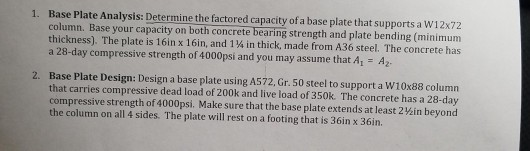 Solved Base Plate Analysis: Determine the factored capacity | Chegg.com