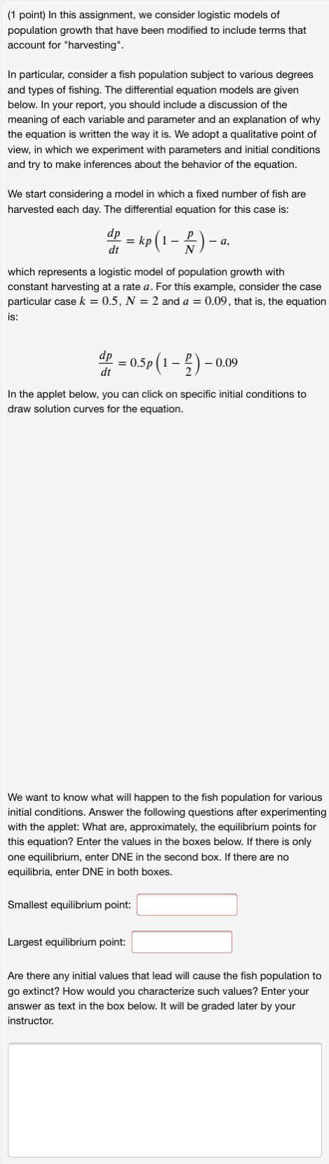 Solved (1 point) In this assignment, we consider logistic | Chegg.com