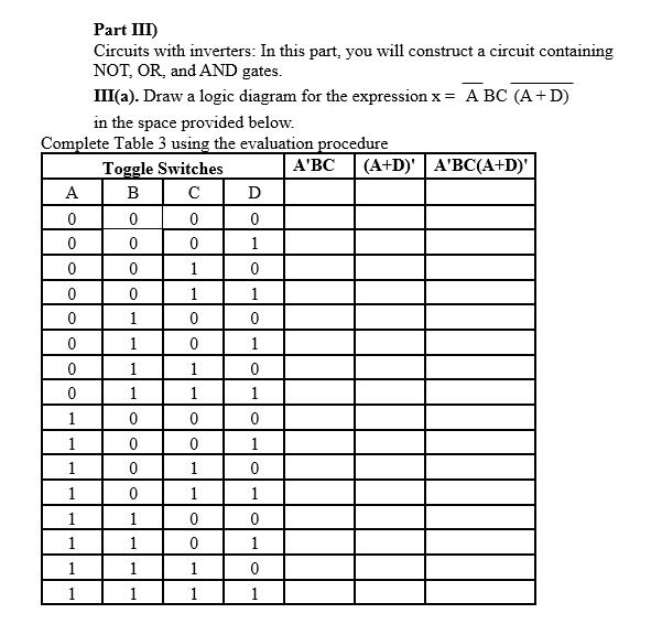 Solved Part III) Circuits with inverters: In this part, you | Chegg.com