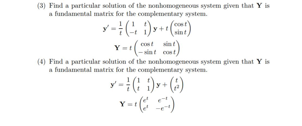 Solved (3) Find a particular solution of the nonhomogeneous | Chegg.com