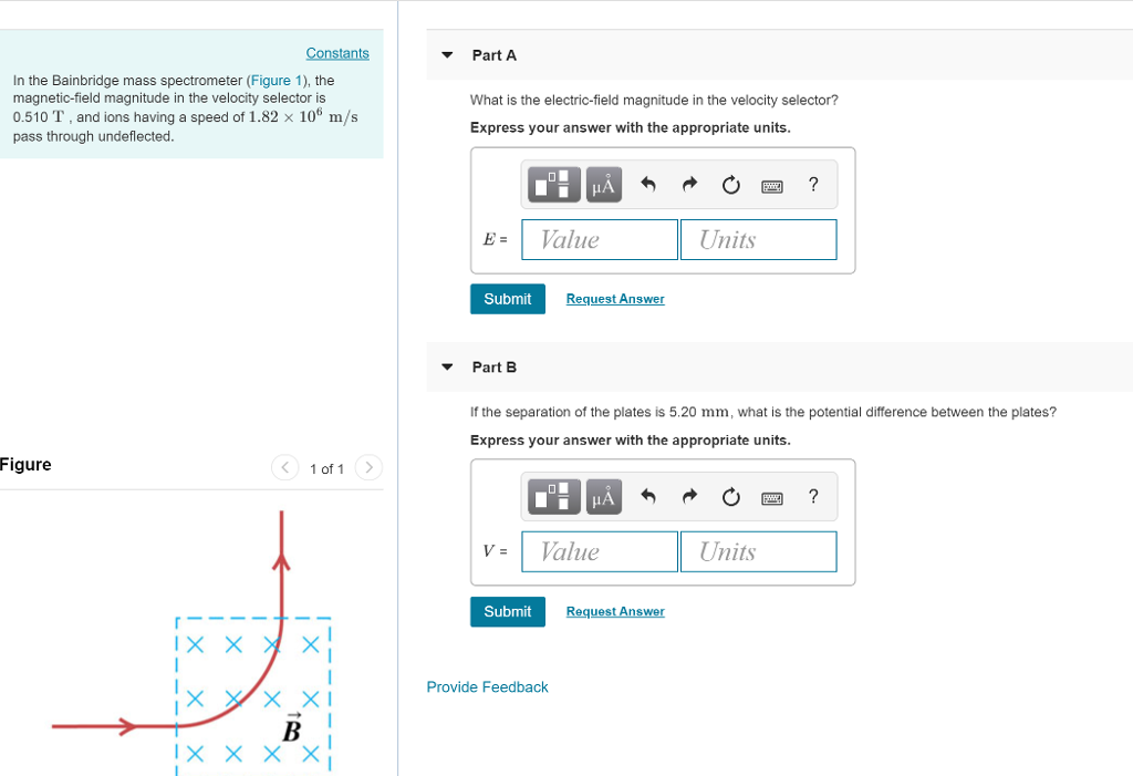 Solved Constants Part A In the Bainbridge mass spectrometer | Chegg.com