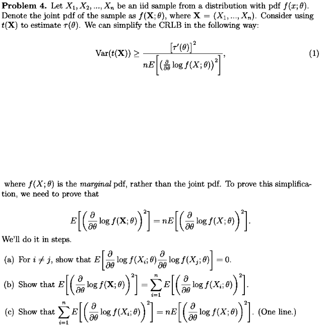 Solved Problem 4. Let X1,X2,…,Xn be an iid sample from a | Chegg.com