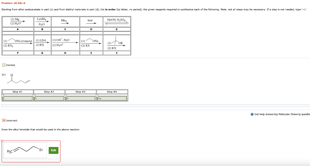 Solved Problem 18.26c-d Starting from ethyl acetoacetate in | Chegg.com