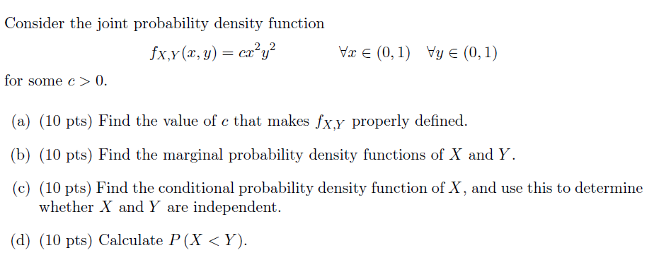 Solved Consider the joint probability density function | Chegg.com