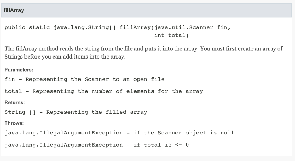 Solved fillArray public static java.lang.string[] fillArray | Chegg.com