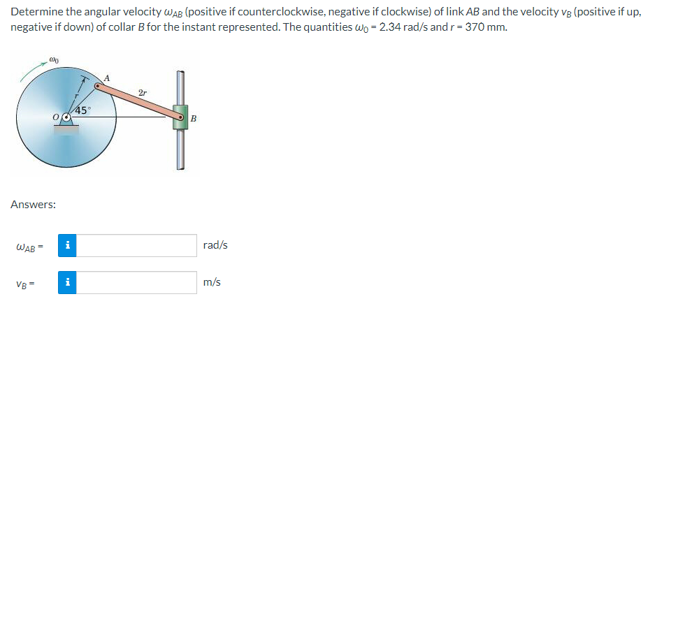 Solved Determine the angular velocity WAB (positive if | Chegg.com