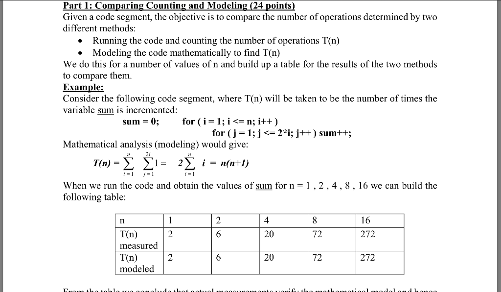 Solved T Tous. Part 1: Comparing Counting and Modeling (24 | Chegg.com