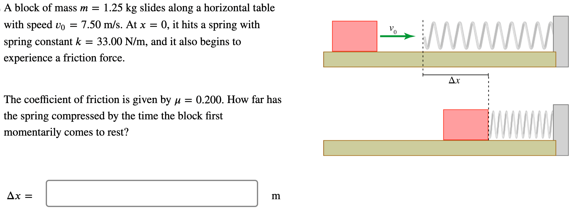 Solved A block of mass m=1.25 kg slides along a horizontal | Chegg.com