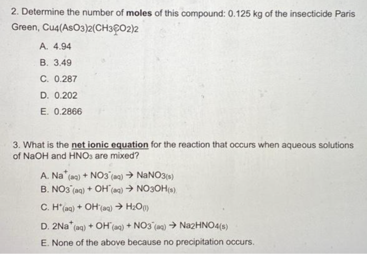 Solved 2 Determine The Number Of Moles Of This Compound